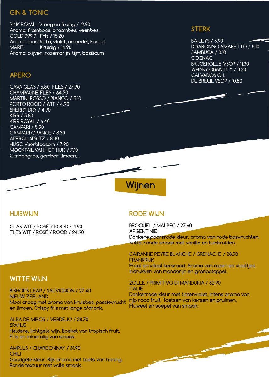 Vaste menukaart | OKER Tasting Room